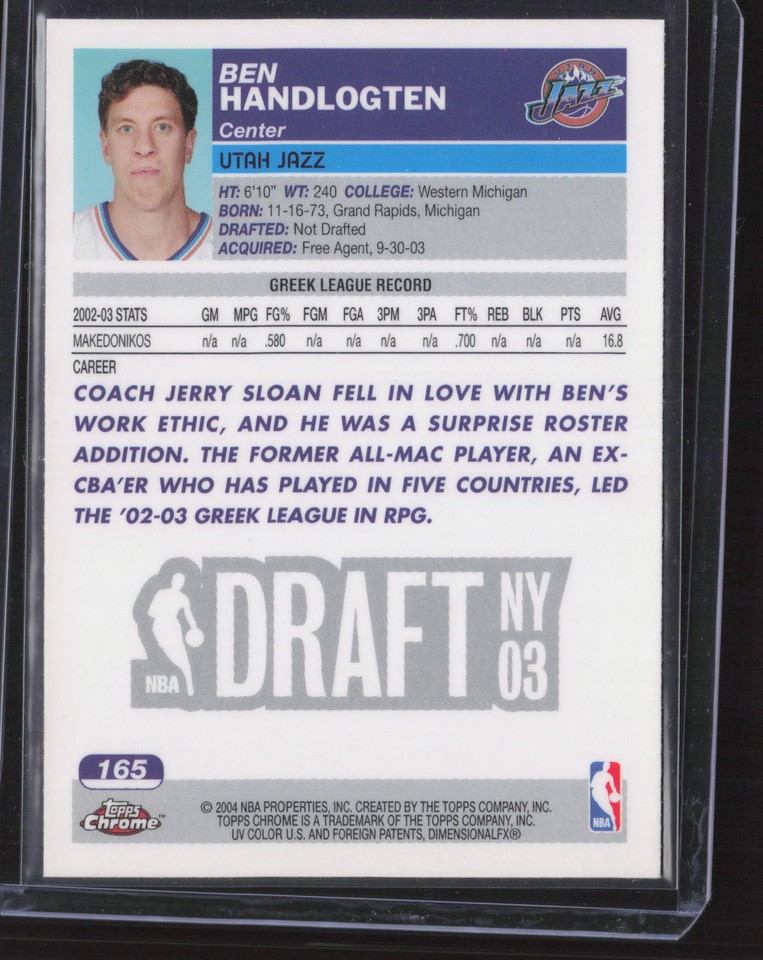 2003-04 Topps Chrome Ben Handlogten Rookie Card RC #165 | eBay