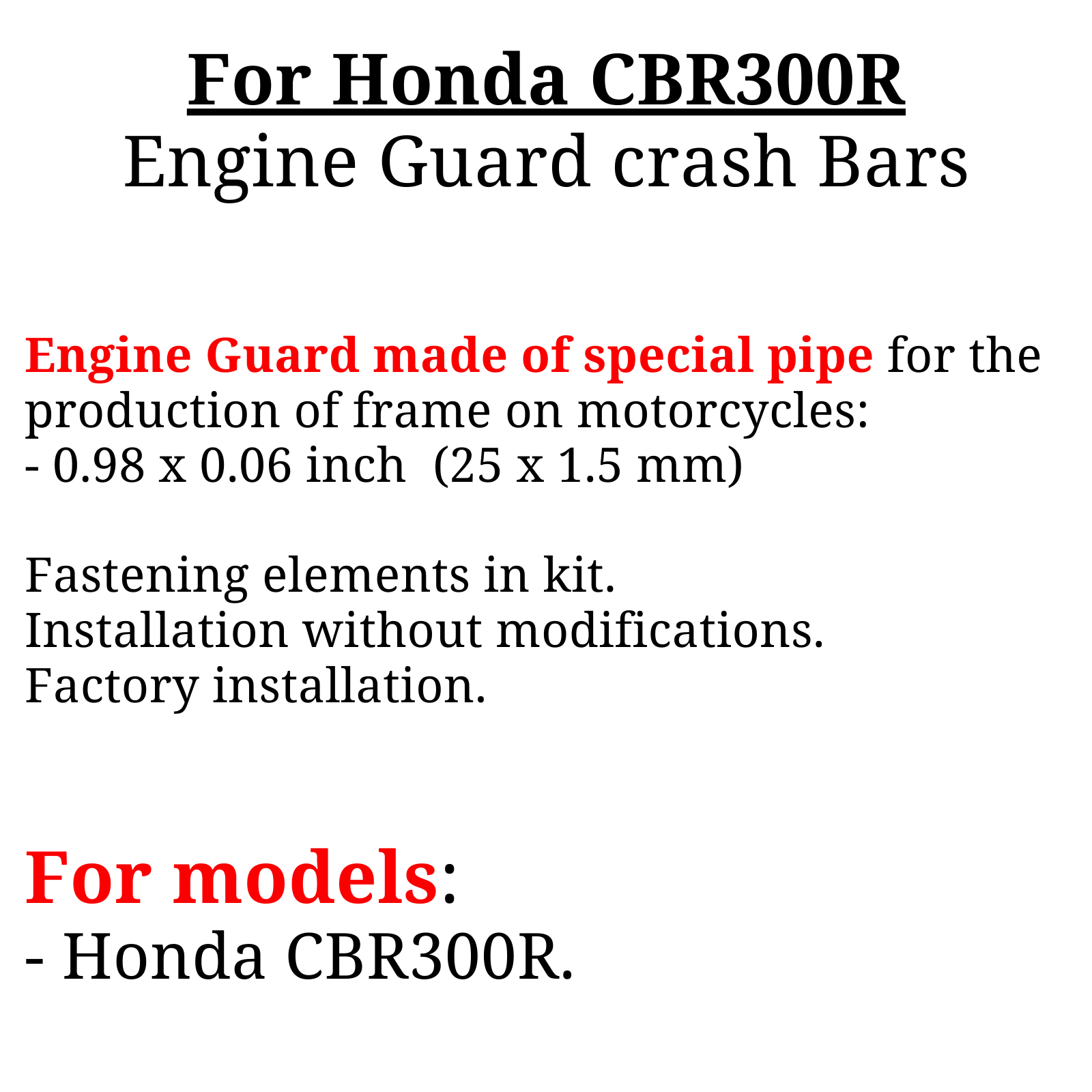For Honda CBR300R Crash bars CBR 300R Engine guard CBR 300 R, Free ...