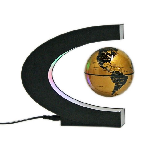 Levitation Gold Globe with LED Lights C Shape Magnetic Floating World ...