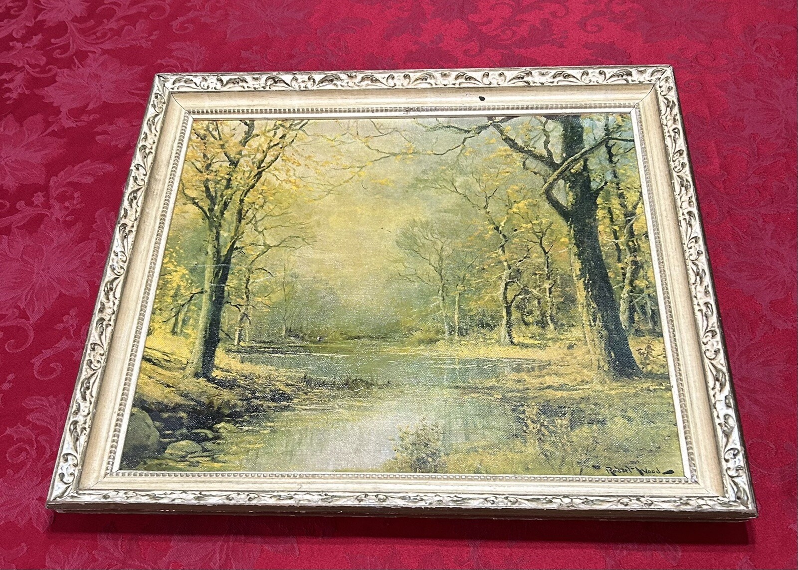 Vintage Robert Wood October Morn Hand Signed Oil Print 18” X 16” Framed ...