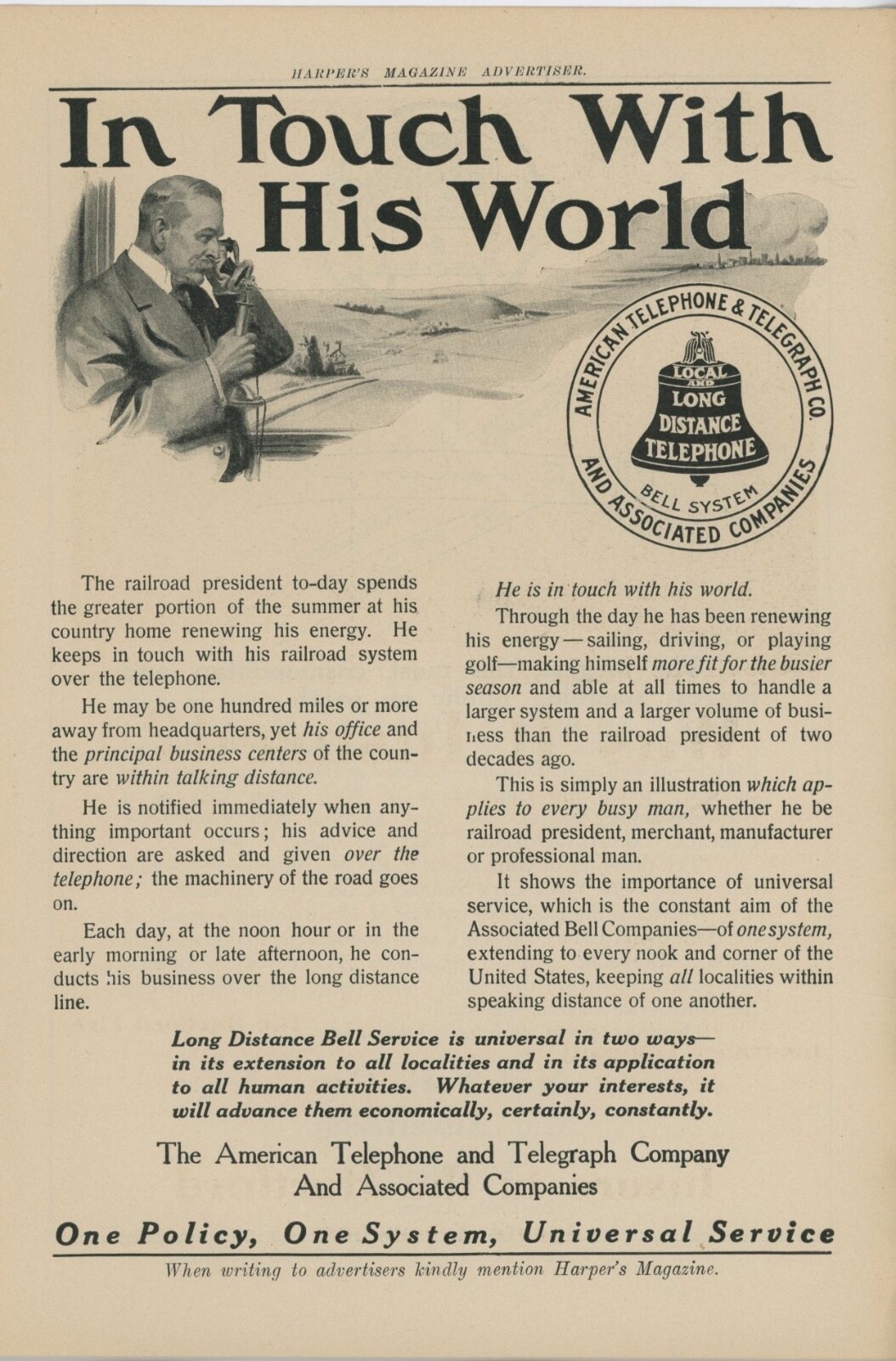 1906 American Telephone & Telegraph Ad Bell System AT&T Railroad ...