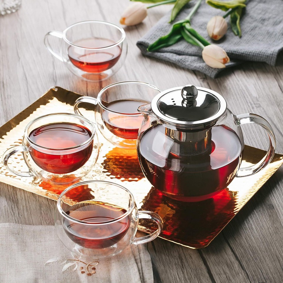 BTaT- Tea Pot, Set, Set of 4, Cups, Glass Teapot, Clear | eBay