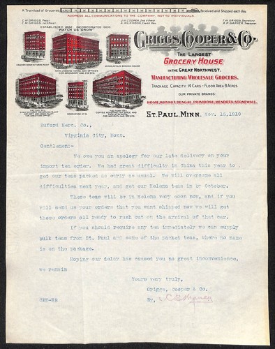 Griggs, Cooper & Co. St. Paul Grocery Buford* 1910 Letterhead re: Late ...