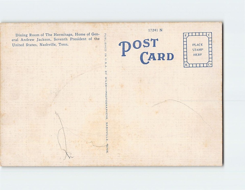 Postcard Dining Room of The Hermitage, Home of General Andrew Jackson ...