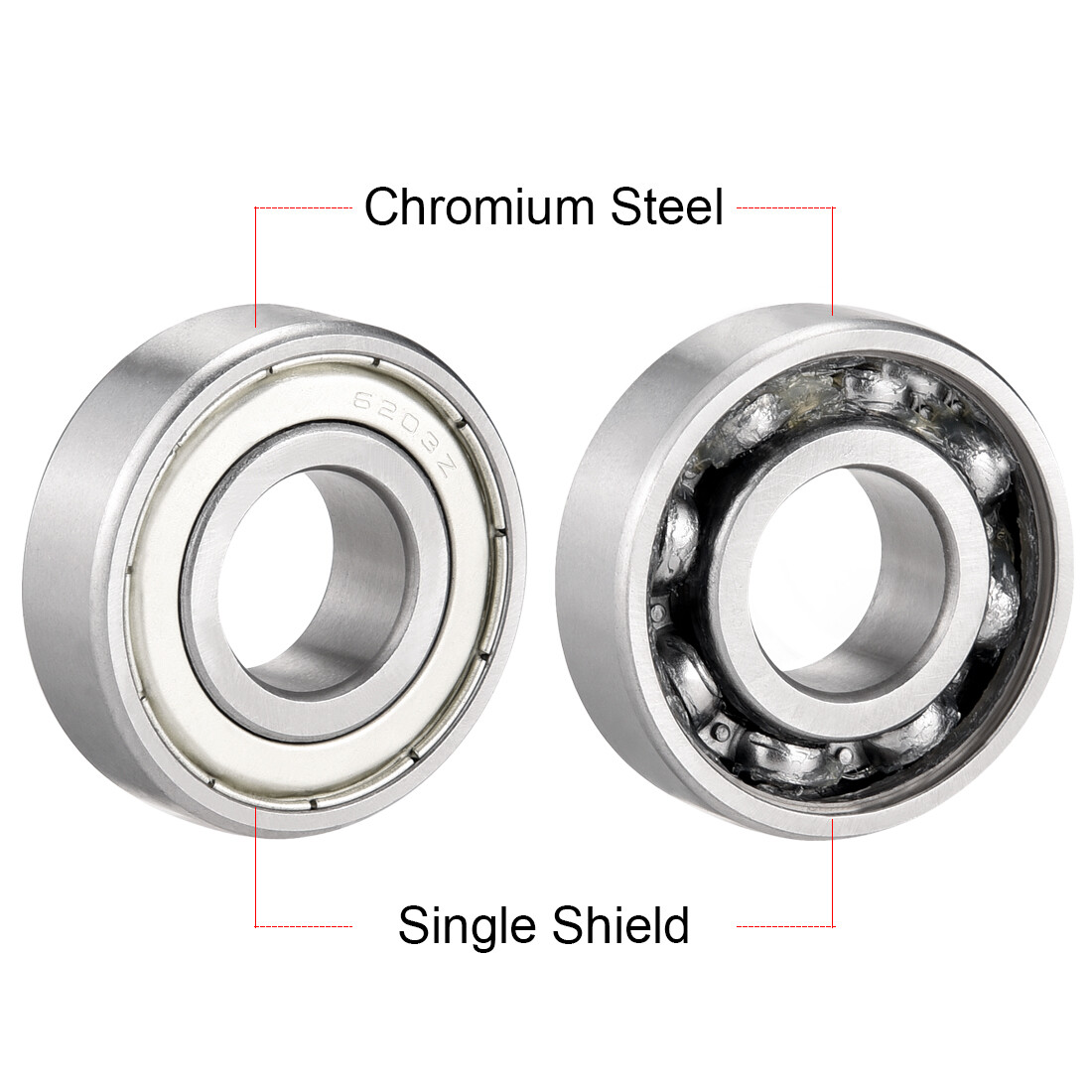 2pcs Deep Groove Ball Bearing 6203Z Single Shield 17 x 40 x 12mm Chrome ...