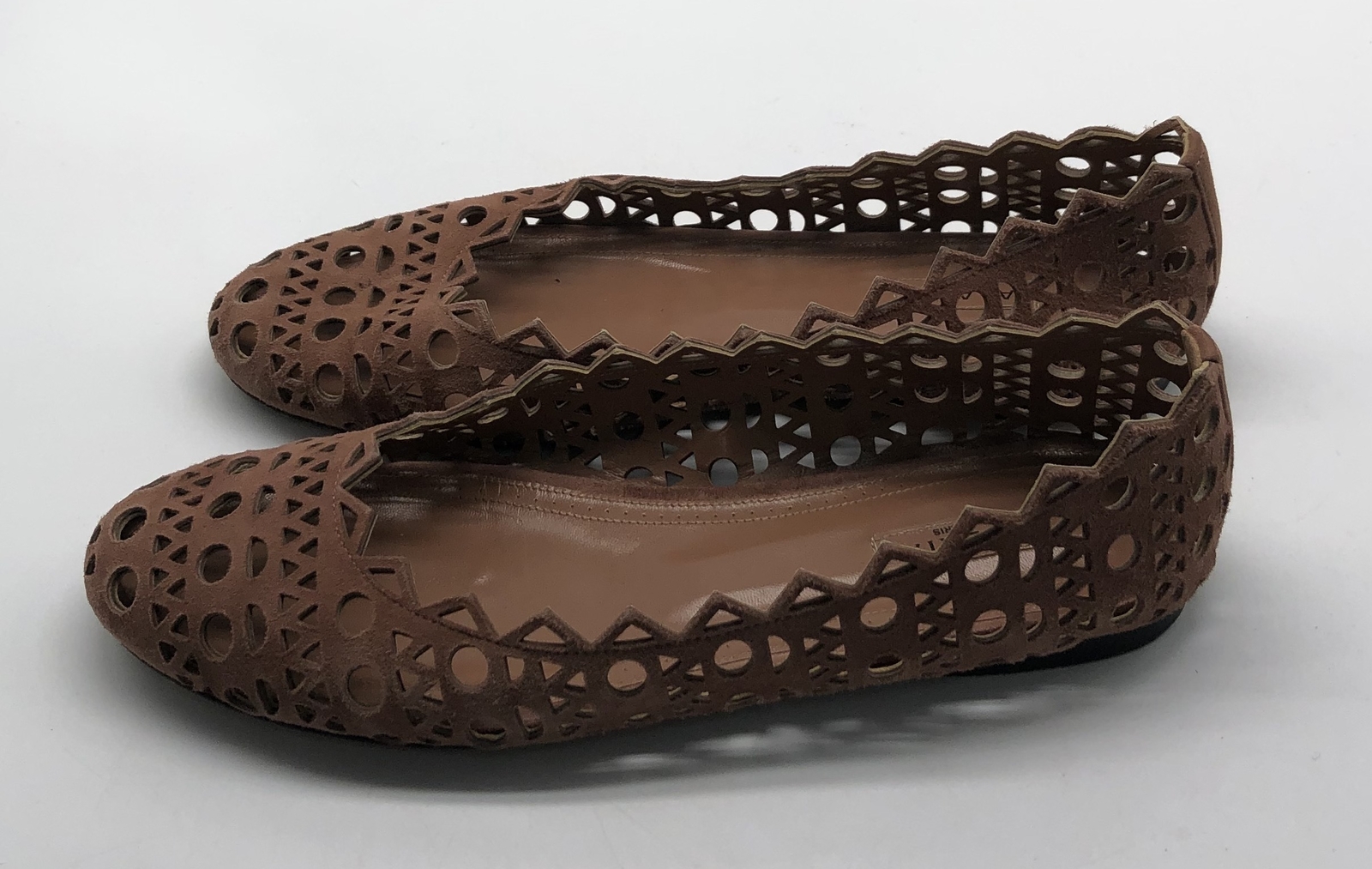 Alaia Blush/Mauve/Taupe Laser Cut Suede Ballet Flats … - Gem