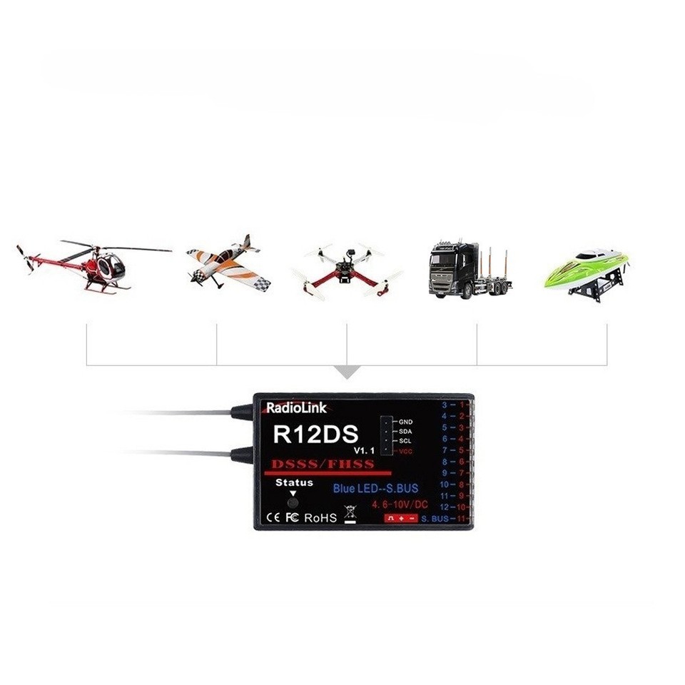 Radiolink R12DS 2.4Ghz RC Receiver 12 Channels SBUS/PWM Voltage ...