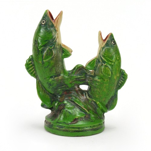 Weller Pottery Coppertone double fish centerpiece vase flower frog 8 ...