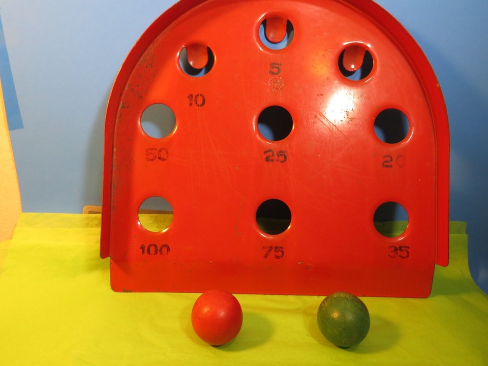 Antique 1920s Louis Marx Ball Toss Roll Game, heavy pressed steel, two ...