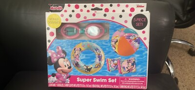 Disney Minnie Mouse 5pc Swim Set with Goggles, Swim Ring, Beach Ball ...