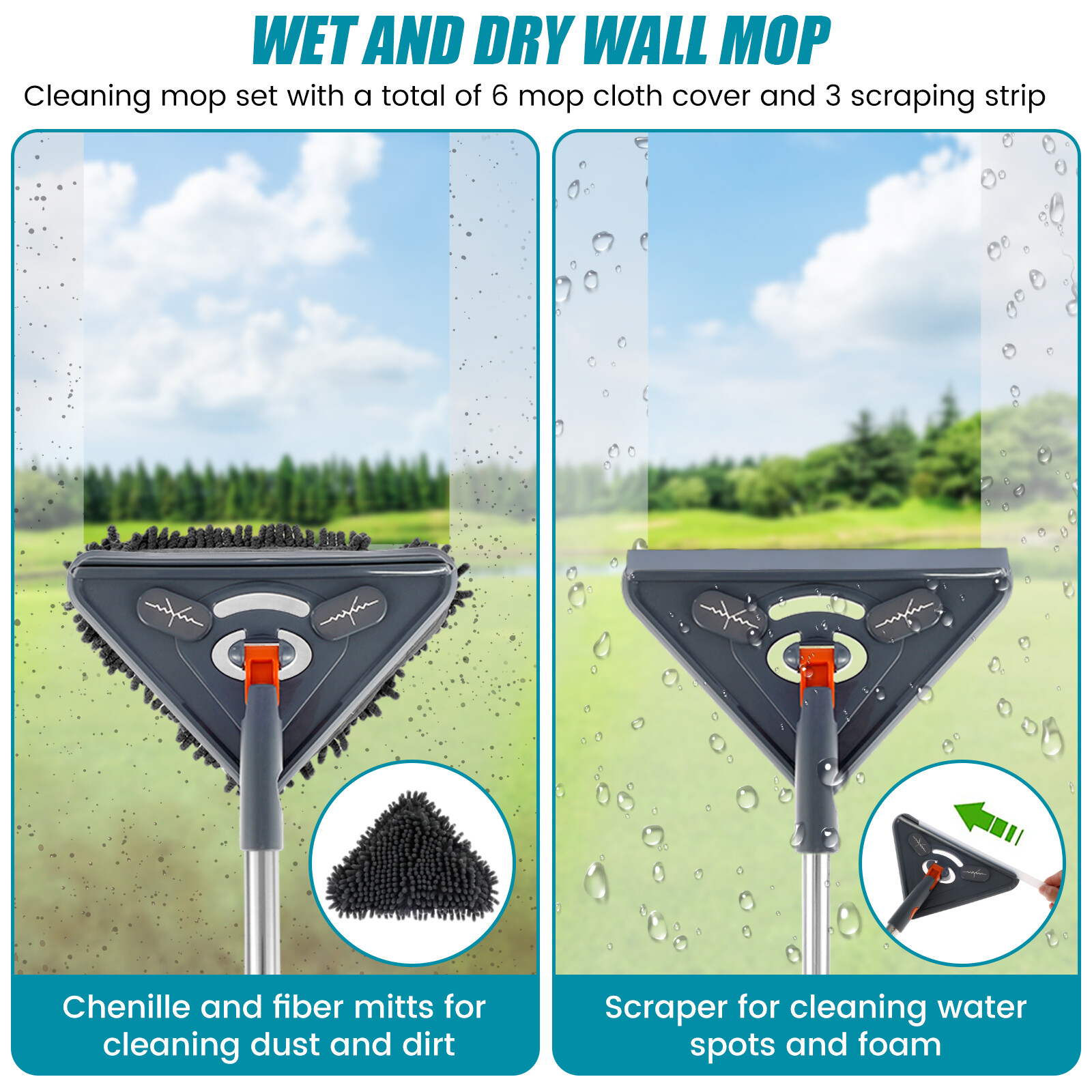 85 in Wall Cleaner Mop Handle Ceiling Cleaning Mop 6Replaceable Mop ...