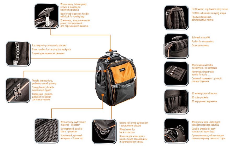 NEO TOOLS BAGPACK ON WHEELS ASSEMBLY BAG TOOL BOX MONTAGE RUCKSACK Neo ...