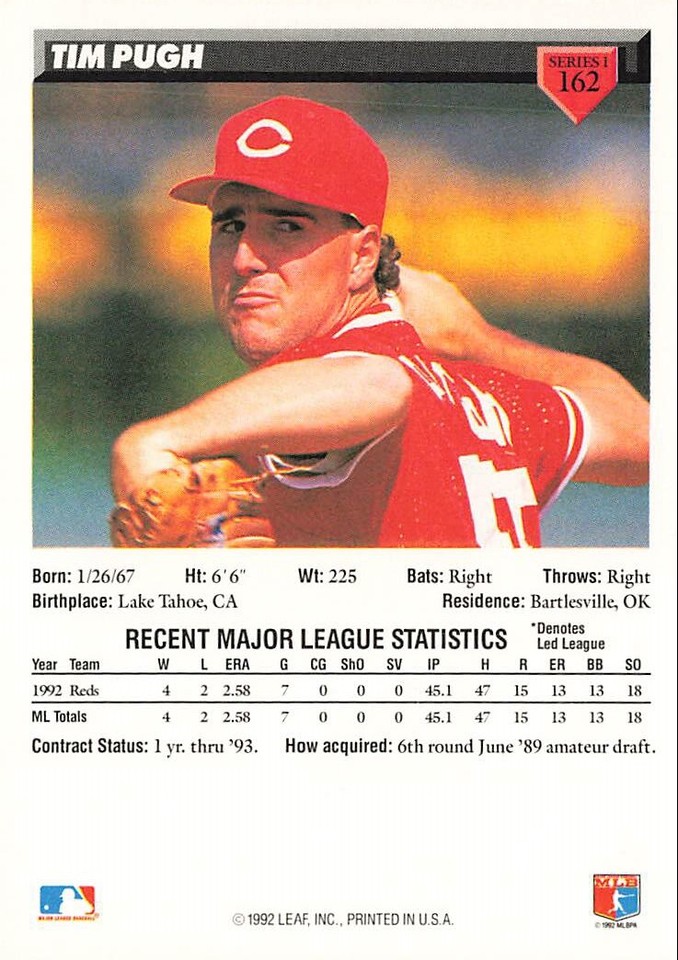 1993 Donruss #162 Tim Pugh Cincinnati Reds | eBay