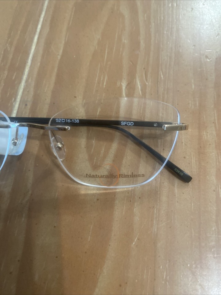 Naturally Rimless NR 371 Gold Rimless Eyeglass Frames 180° 52 16 138 (B ...