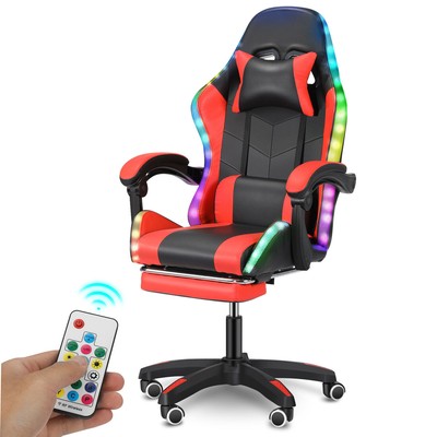 Gaming Office Chair with RGB LED Light Computer Desk Chair Recline Work ...
