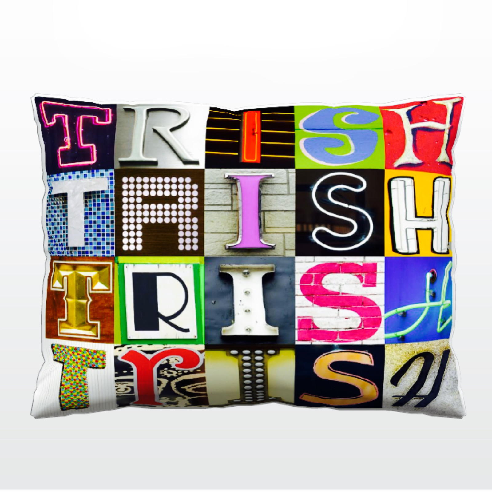 Personalized Pillow featuring the name TRISH in photos of actual sign ...