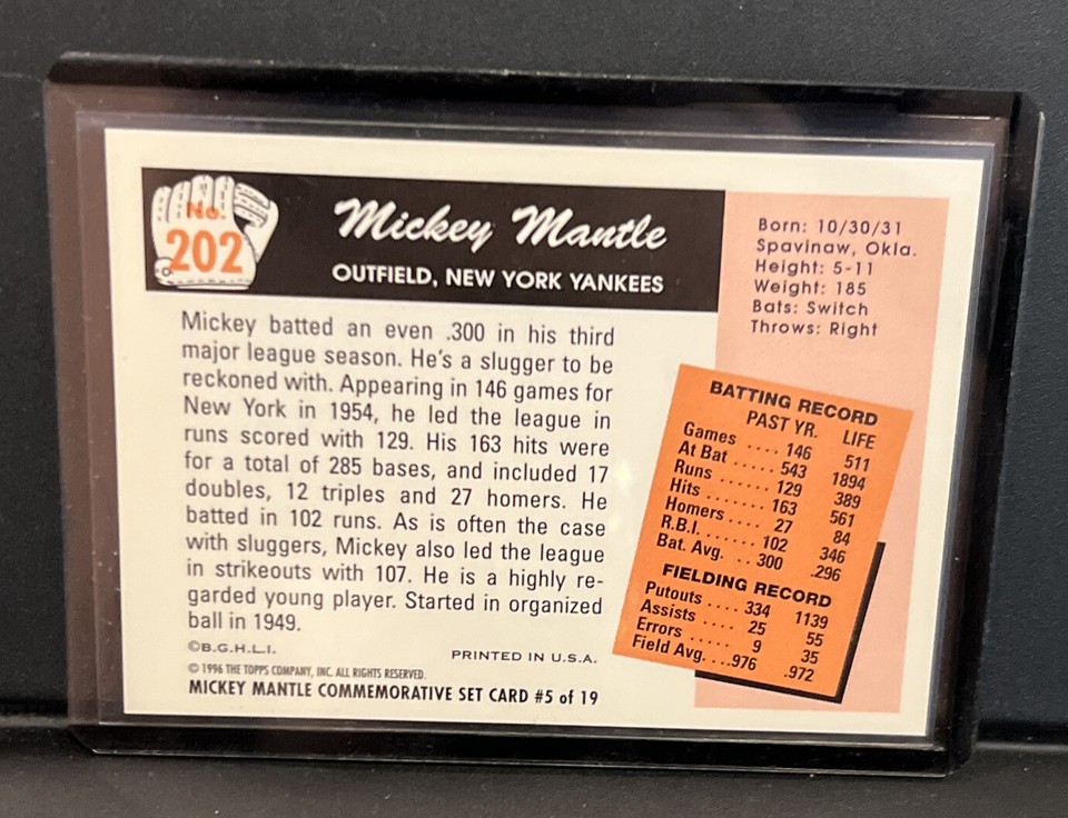 1996 Topps - Mickey Mantle Commemorative Reprints 1955 Bowman #5 Mickey ...
