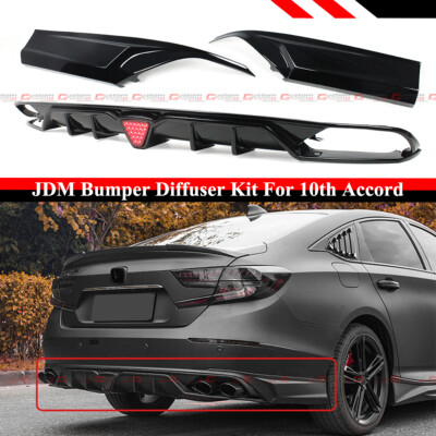 FOR 18-2022 ACCORD GLOSS BLACK REAR BUMPER DIFFUSER W/ LED + CORNER ...