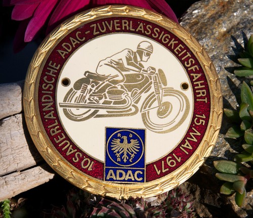 VINTAGE ENAMEL CAR / MOTORCYCLE BADGE # ADAC SAUERLAND RALLY 1971 ...