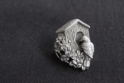 1997 LE Pewter Birds and Blooms Bird w/Birdhouse Flowers Brooch Pin | eBay