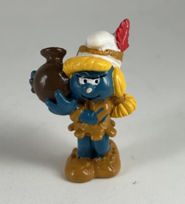 Vintage 1982 SMURFS Native American Smurfette Indian Smurf w/ Jug PVC ...