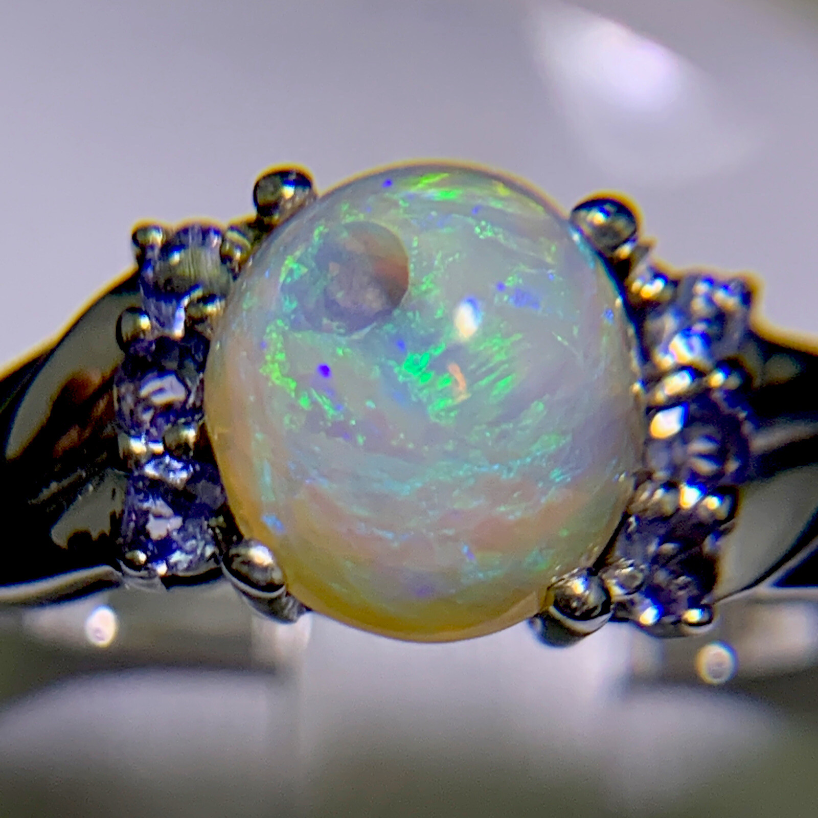 Ring Rainbow Crystal Black OPAL LIGHTNING RIDGE Silver 925 White ...