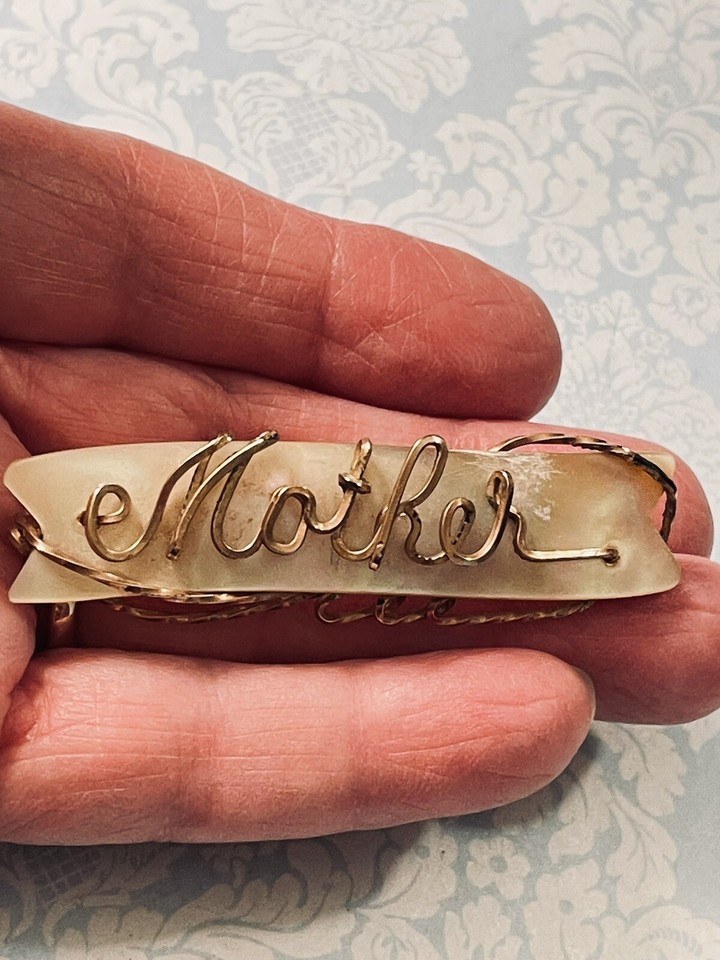 Vintage Abalone Shell Pin "Mother" Cursive Script Simple C-clasp ...