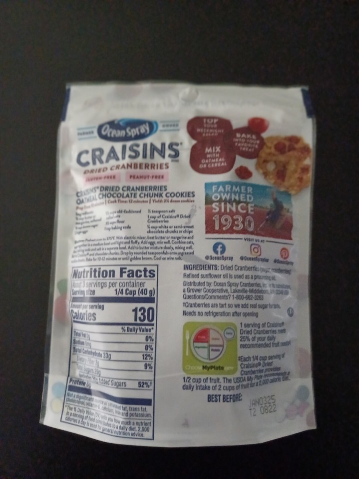 Ocean Spray Craisins Dried Cranberries The Original (4.5 oz.) FREE ...