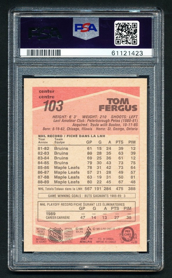 1989 OPC HOCKEY 103 TOM FERGUS TORONTO MAPLE LEAFS PSA 8 NM-MINT | eBay