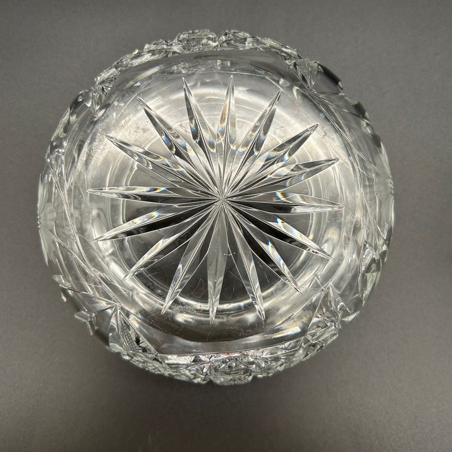 American Brilliant Cut Glass Vanity Puff Jar with Lid Wheel Flowers ...