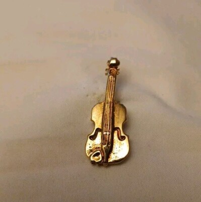 Vtg Violin Lapel Pin Fiddle Gold Tone Miniature Music Instrument Band ...