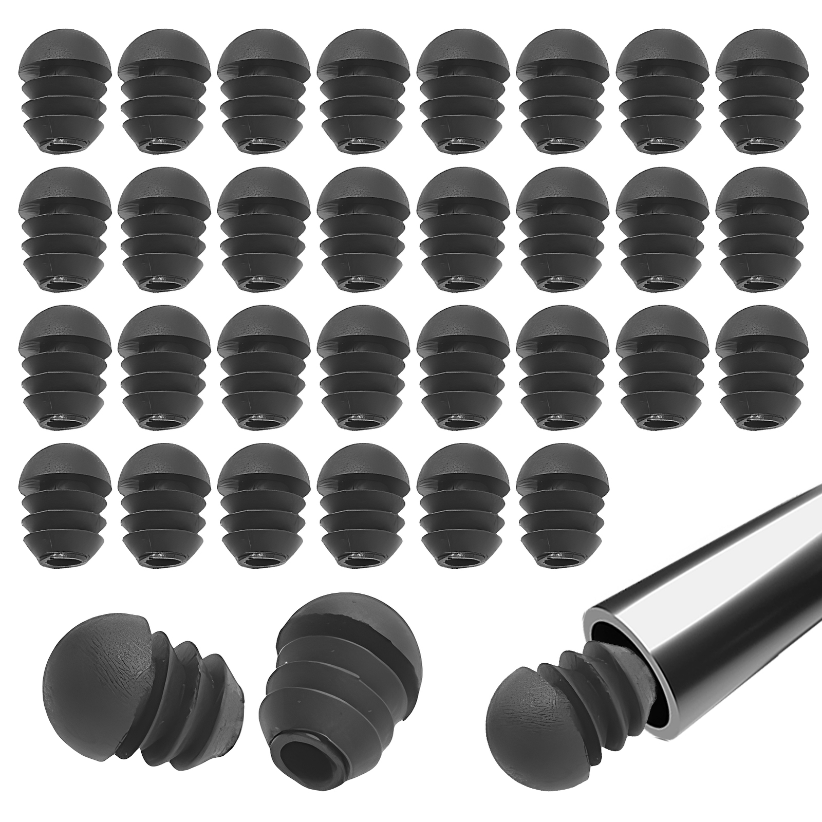 32pcs Protection Round End Black Small For Furniture Legs Pipe Plug ...