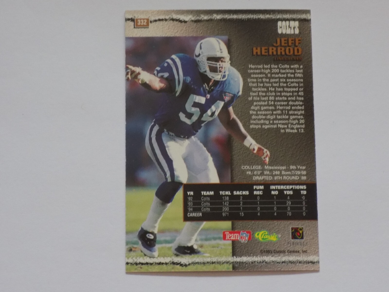 1995 Classic Pro Line Printers Proof Jeff Herrod Card #332 | eBay