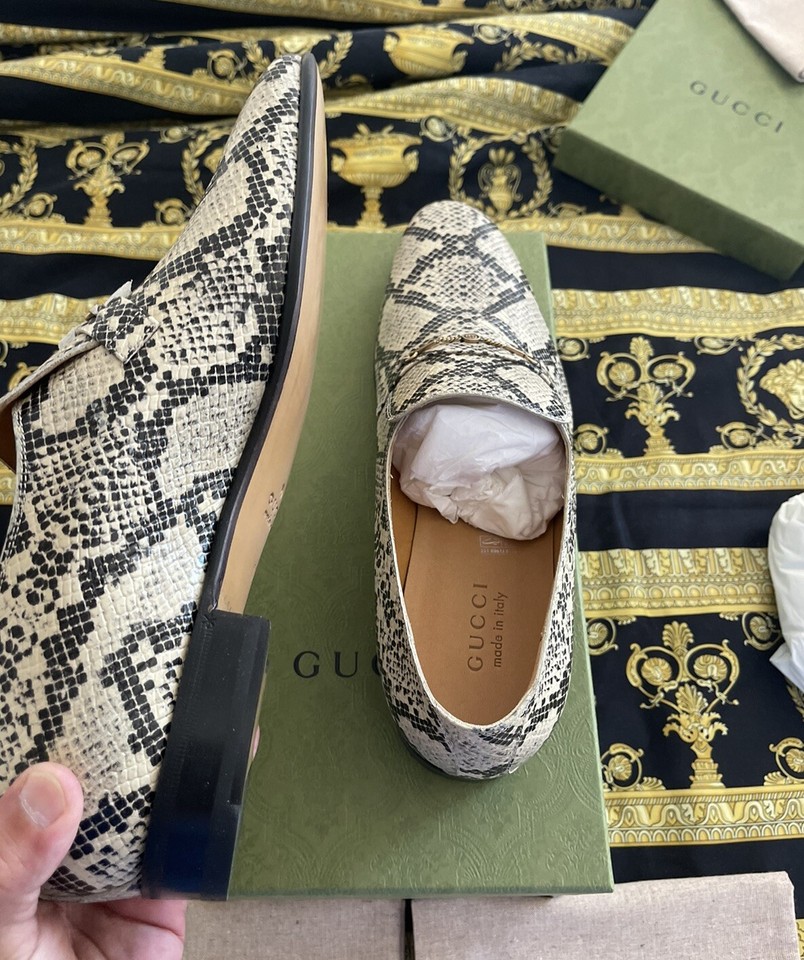 New Auth GUCCI Python Calf Print Leather Horsebit Loafers Shoes G 8 US 8.5 | eBay