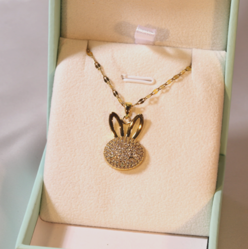 Gold Titanium Rabbit Bunny Pave Cubic Zirconia Pendant Chain Necklace ...