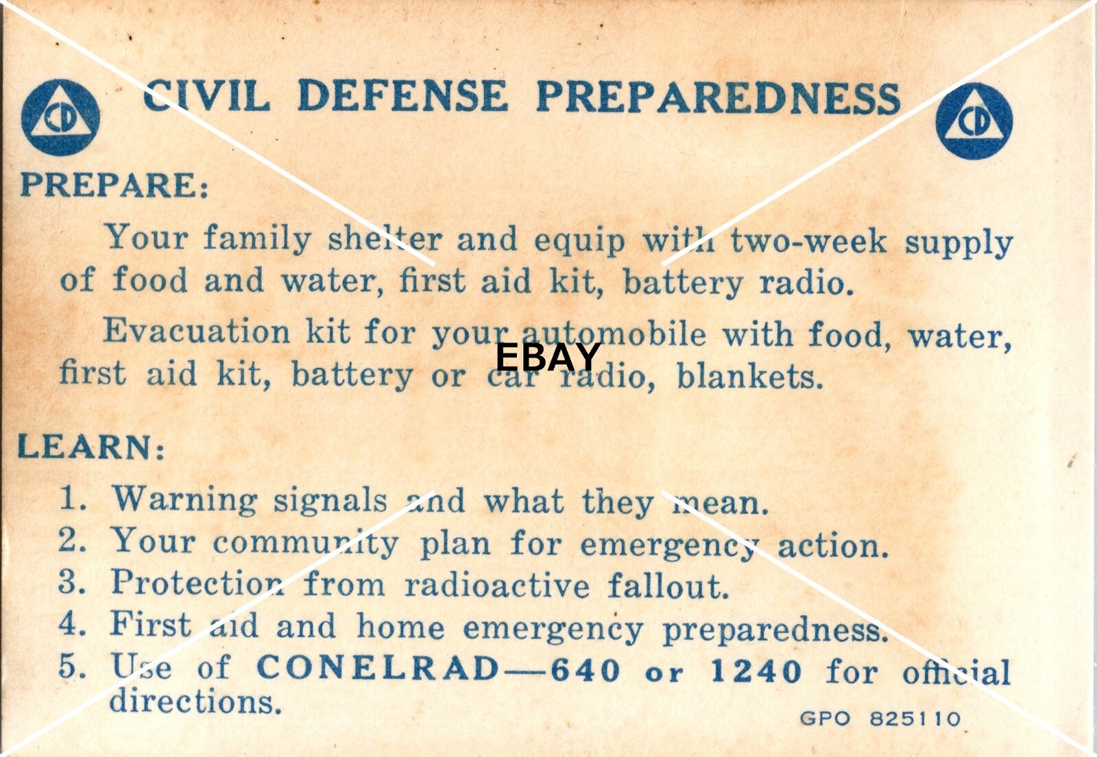 VTG Civil Defense Preparedness Card GPO 825110 | eBay