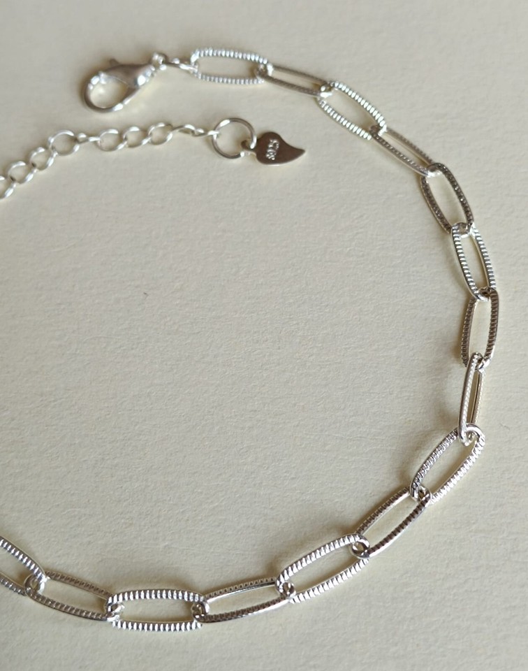 Sterling Silver 925 Link Bracelet, Paper Clip Link, Adjustable, Womens ...