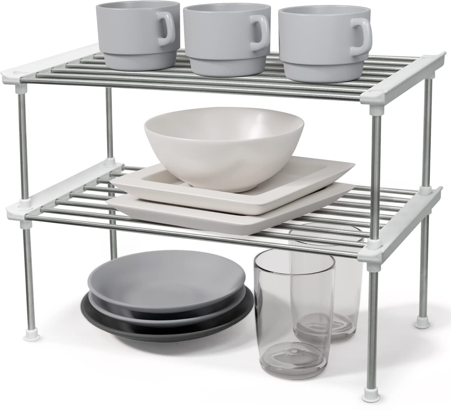Cabinet Organizer Shelf Set of 2 Stackable Kitchen Counter Shelves ...
