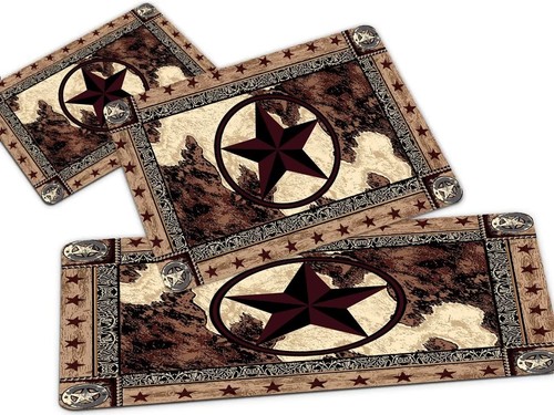 Western Kitchen Rug Sets 3 Piece Texas Star on Wood Panel Rustic ...