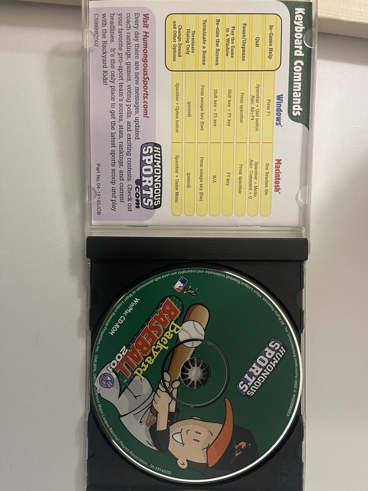Backyard Baseball CD-ROM 1999 Humongous Win/Mac Junior Sports for Ages ...