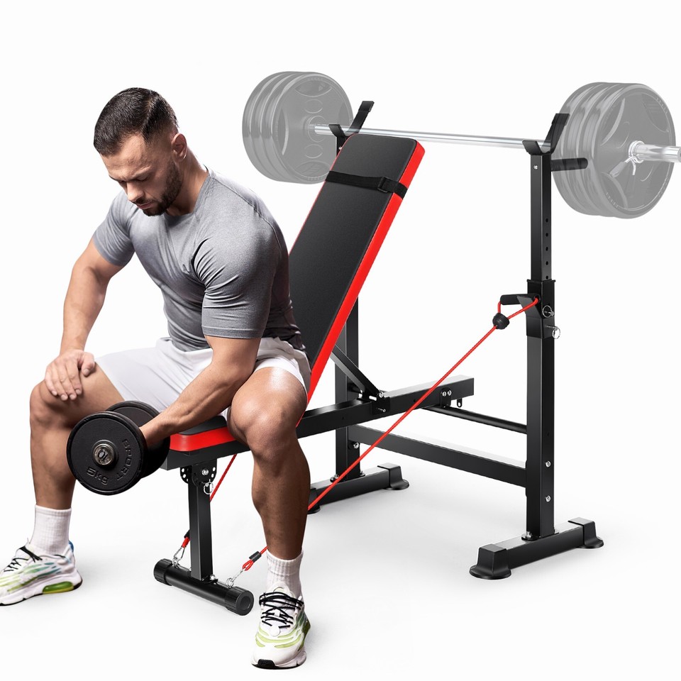 600LBS 4 in 1 Adjustable Weight Bench, Folding Workout Bench Set w ...
