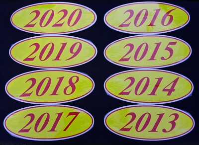 Car Dealer Windshield Oval Model Year Stickers (8 packs) Red and Yellow ...