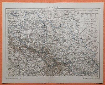 SCHLESIEN Liegnitz Hirschberg Breslau historische Landkarte 1896 Map ...