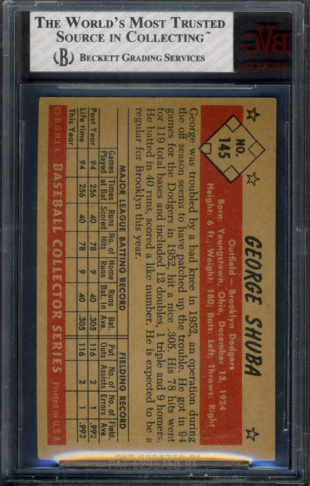 1953 Bowman Color #145 George Shuba BVG 6 EX-MT *Brooklyn Dodgers* | eBay