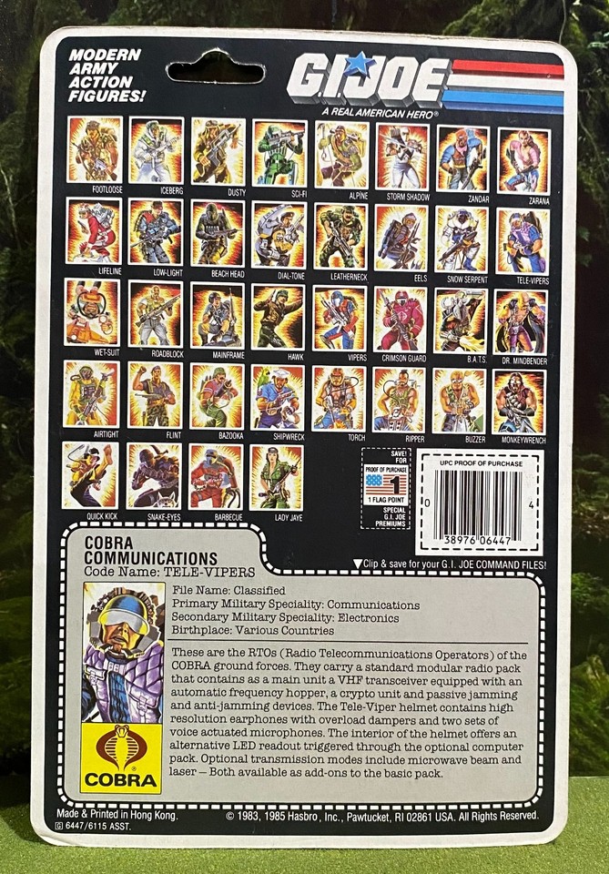 Vintage 1985 G.I. Joe TELE-VIPER v1 Full UNCUT File Card Back GI 85 ...