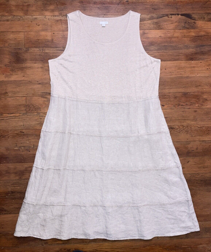 J. Jill Linen Sleeveless XL Tiered Boho Dress Beige Embroidered ...