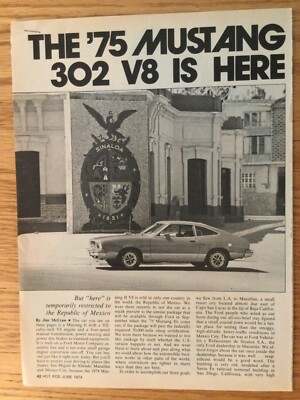 Mustang62 Article 1975 Ford Mustang 302 V8 Is Here Jun 1974 4 page | eBay