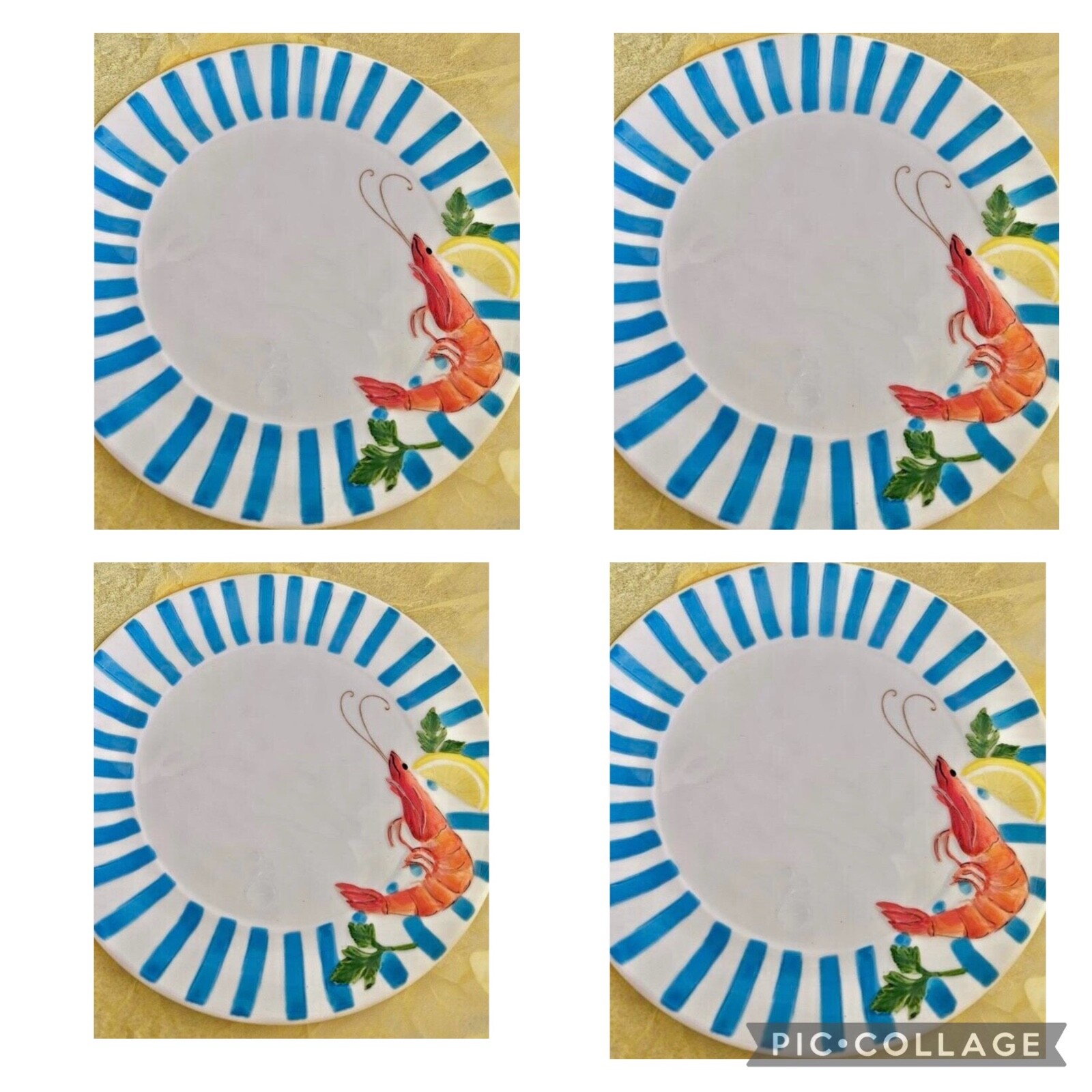 SET OF 4 NEW ANTHROPOLOGIE MICOLA SEAFOOD SHRIMP BLUE STRIPE MOTIF DESSERT PLATE | eBay