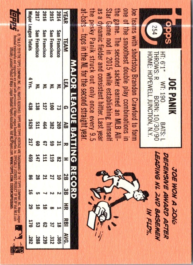 2018 Topps Heritage Joe Panik #254 San Francisco Giants Baseball Card ...