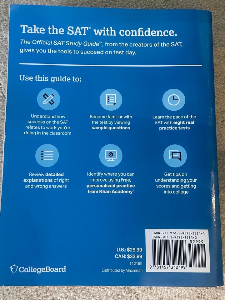 Official SAT Study Guide 2020 Edition by The College Board Paperback ...